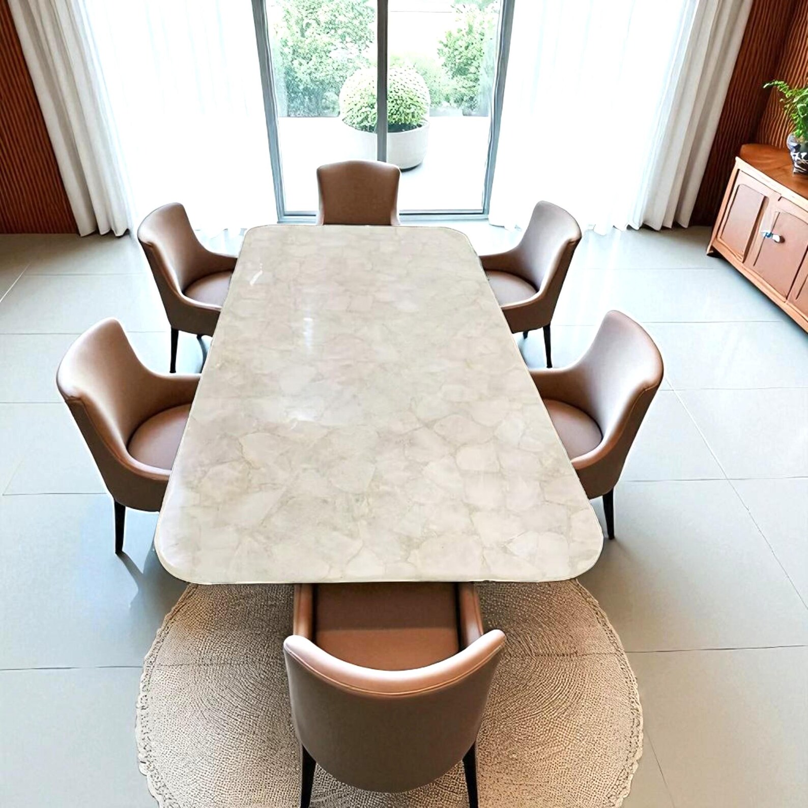Handcrafted White Quartz Agate Table Top: Elegant Dining or Office - Etsy