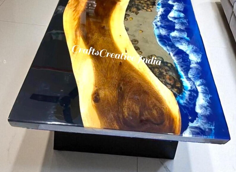 Epoxy Resin Center Table Top: Rectangular Blue Dining or Coffee Table ...