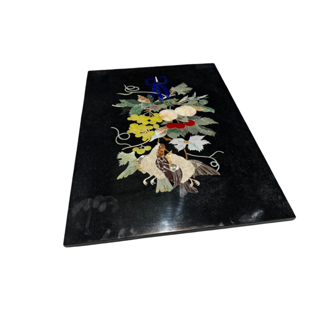 Black Marble Rectangular Table Top for Living Room Floral Pattern ...