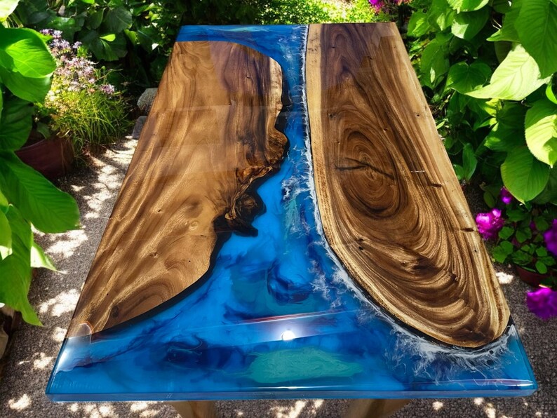 Blue Resin Epoxy Dining Table Bar Countertop Modern Arts Handmade ...