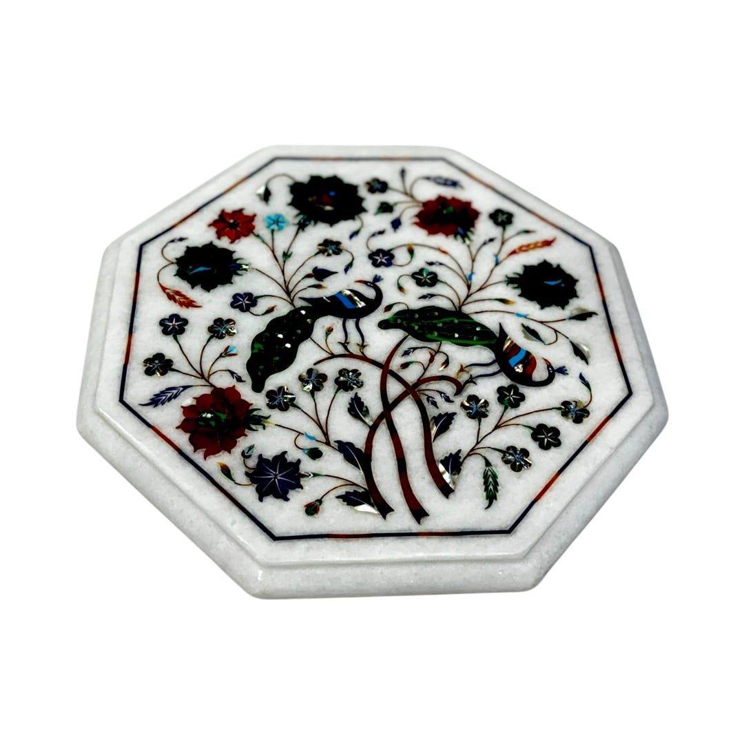 Octagonal Coffee Table Top Centerpiece Floral Marquetry Marble Inlay ...