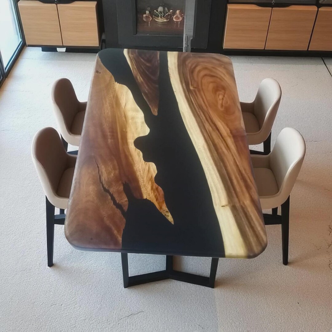 Black Epoxy Table, Resin Dining Table, Handmade Side Table, Acacia Wood ...