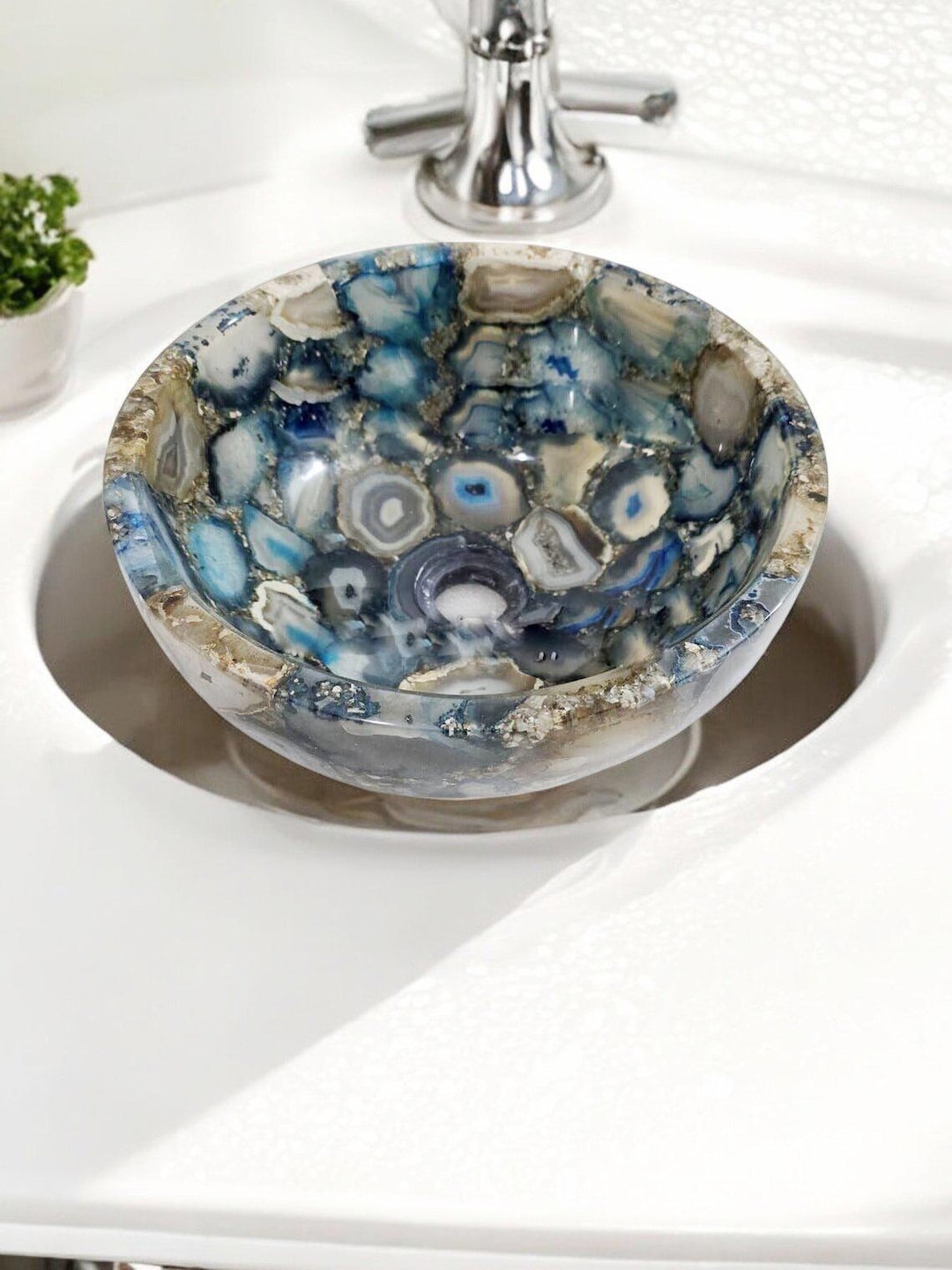 Exclusive Geode Sink, Agate Bathroom Wash Basin, Vessel Sink, Agate Semi-precious Stone Sink ...