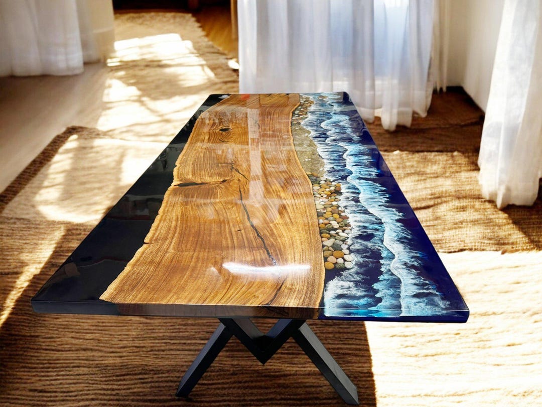Ocean Beach Table | Resin Coffee Table | Blue & Black Epoxy Table ...