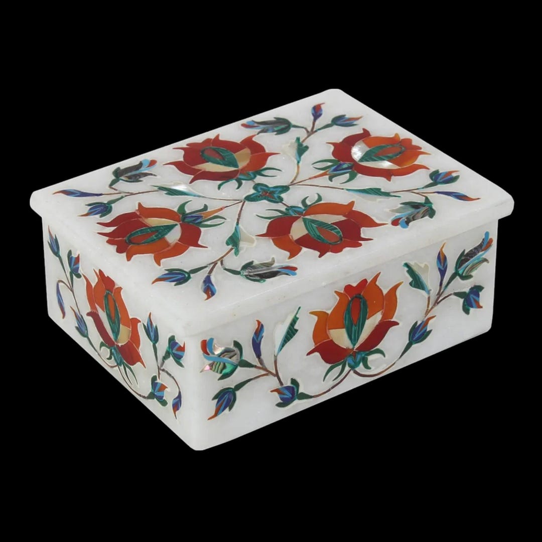 Marble Jewelry Box Inlay Floral Carnelian Stone Valentine's Gifts - Etsy