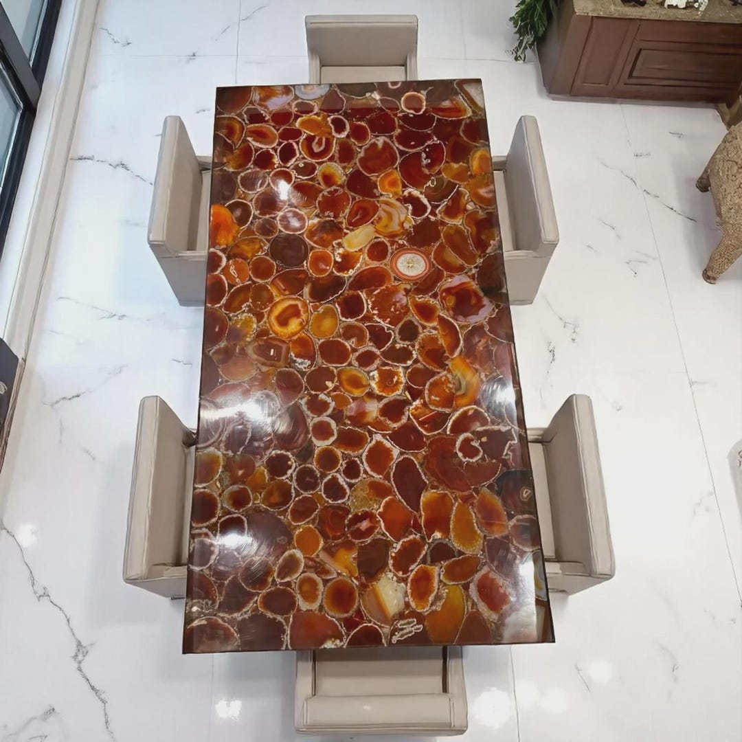 Handmade Red Agate Table Top: Exclusive Gemstone Slab for Indoor ...