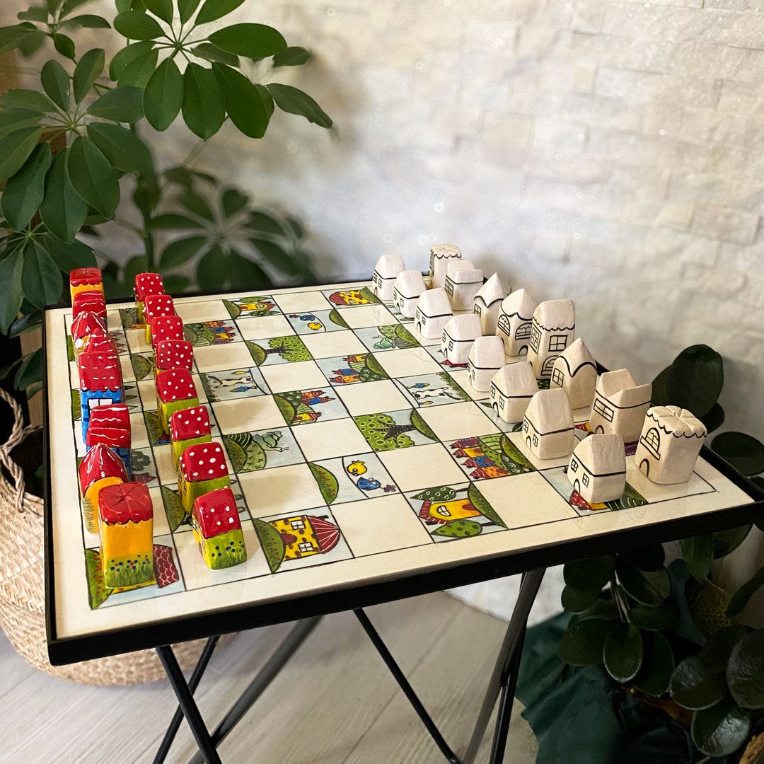 Handcrafted Ceramic Tile Chess Set With Coffee Table, Unique Chessboard ...