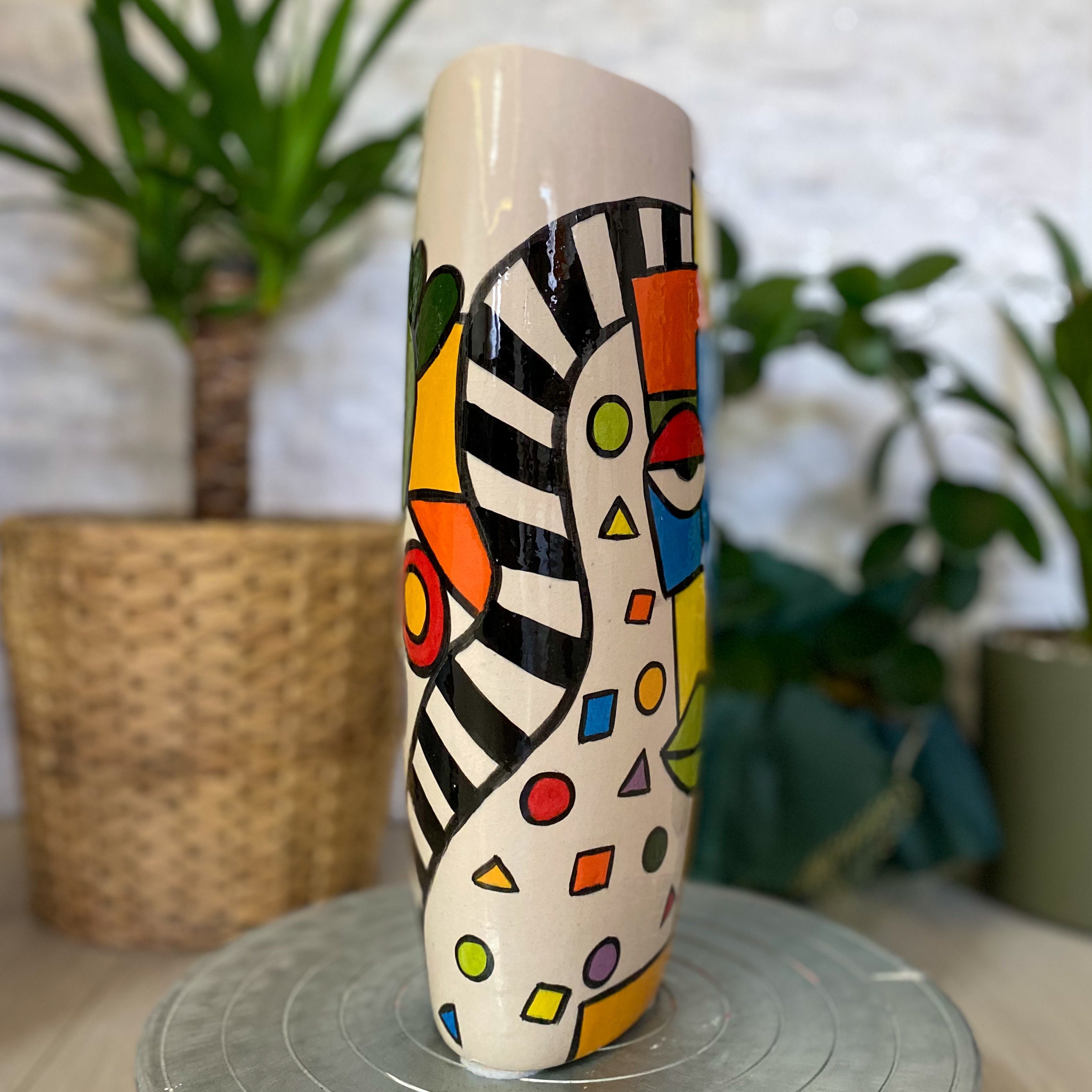 Abstract Tile Art Vase Picasso Art Tile Ceramic Style Vase Modern Art ...