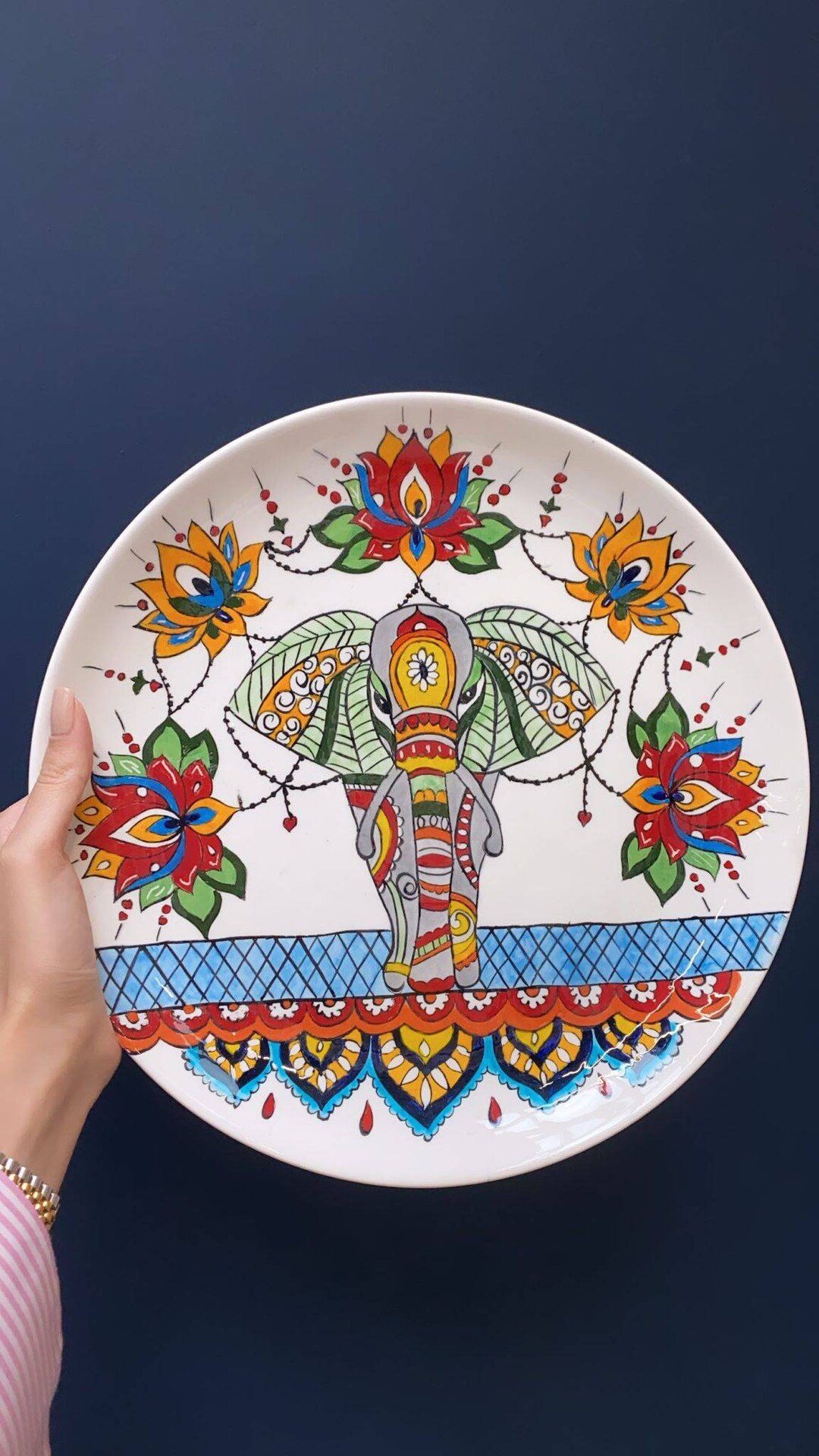 Handcrafted Elephant Art Tile Plate, Decorative Ceramic Wall Hanging ...