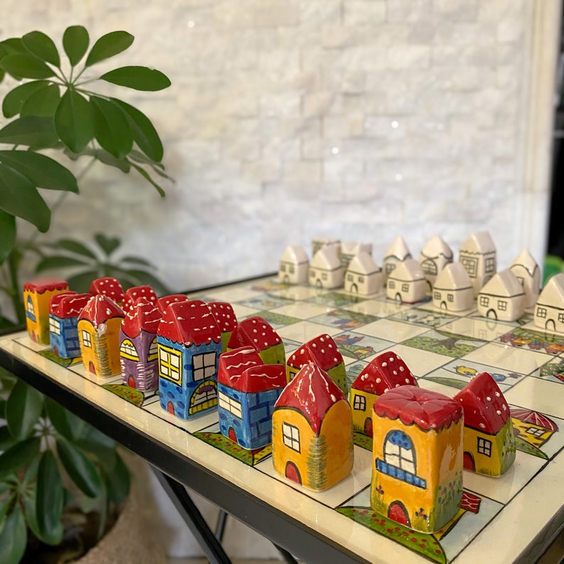 Handcrafted Ceramic Tile Chess Set With Coffee Table, Unique Chessboard ...