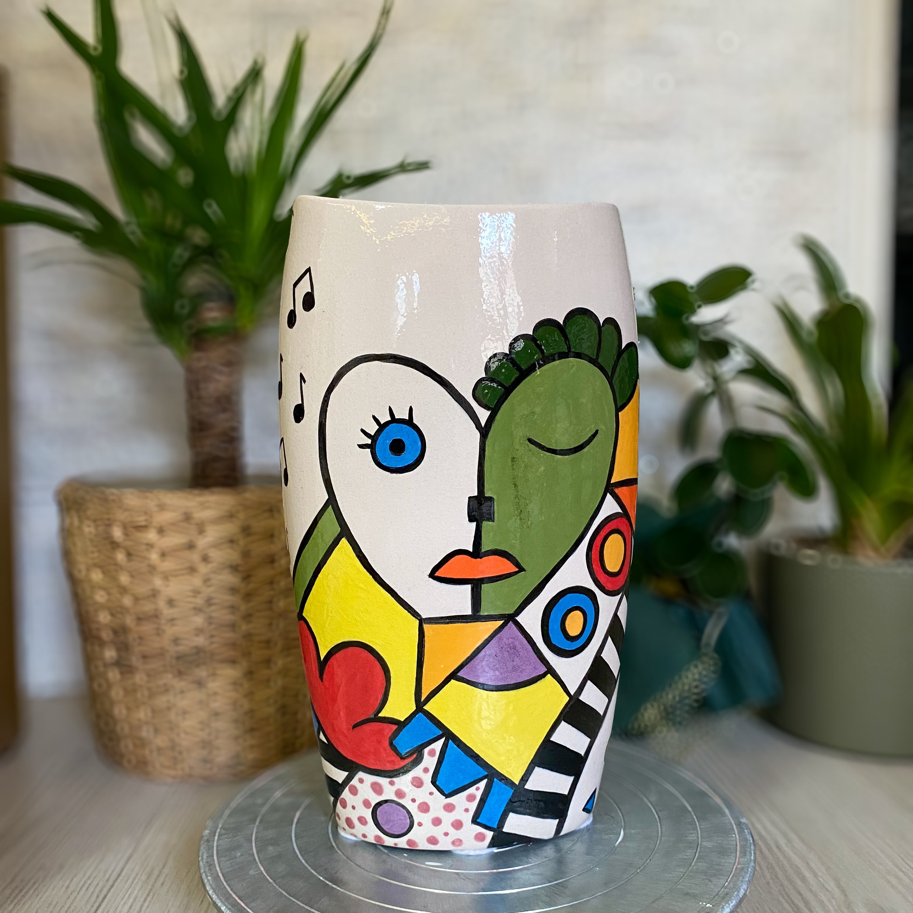 Abstract Tile Art Vase Picasso Art Tile Ceramic Style Vase Modern Art ...
