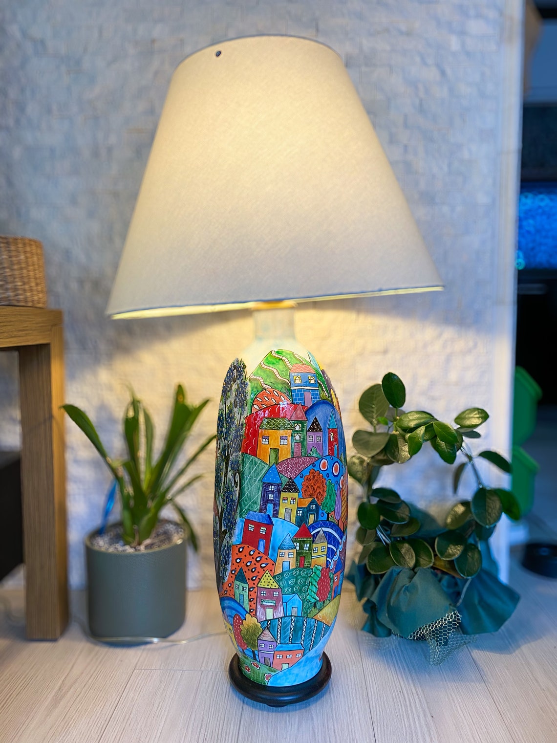 Handmade Ceramic Lampshade, Colorful Whimsical Design, Unique Table ...