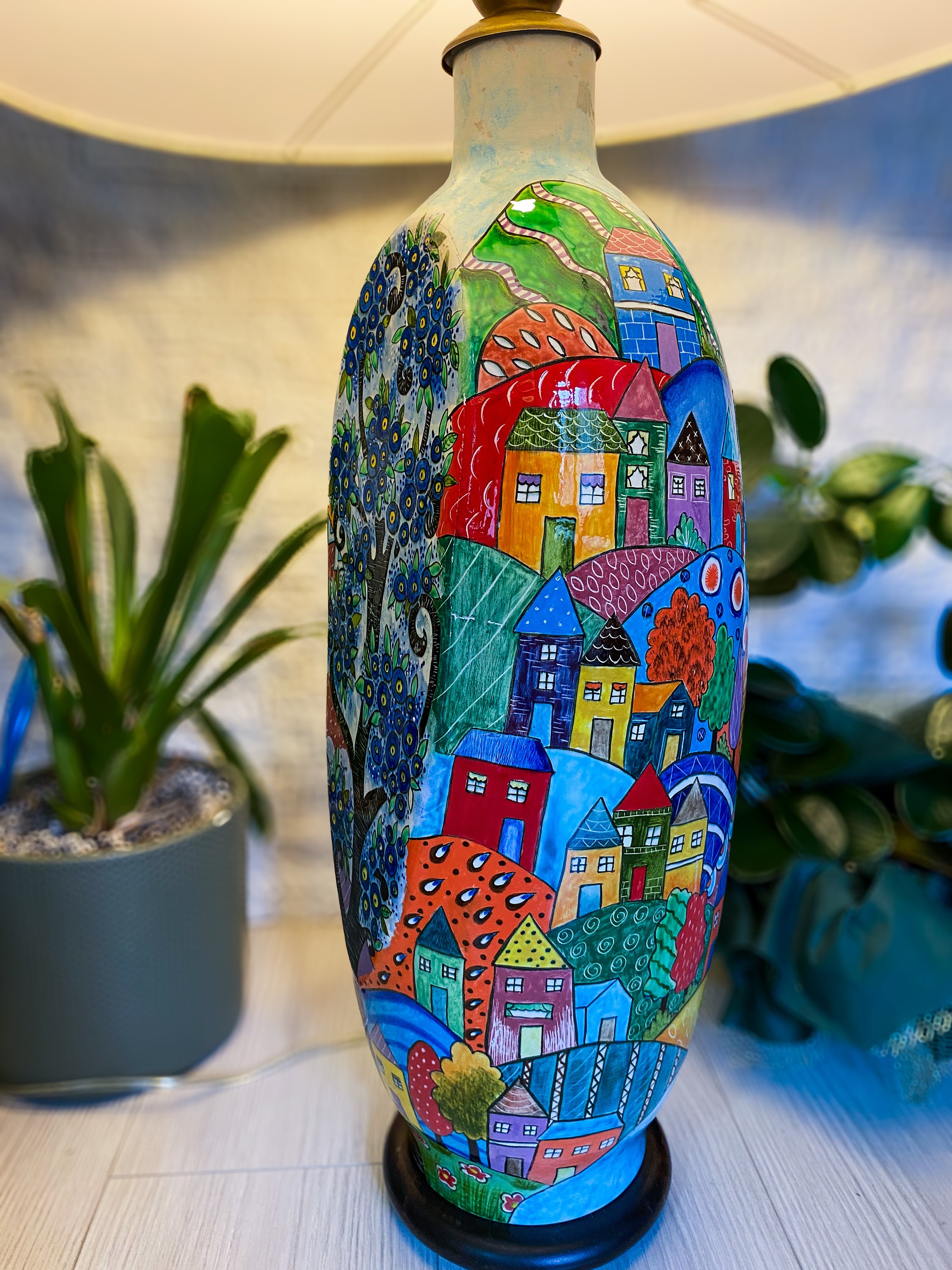 Handmade Ceramic Lampshade, Colorful Whimsical Design, Unique Table ...