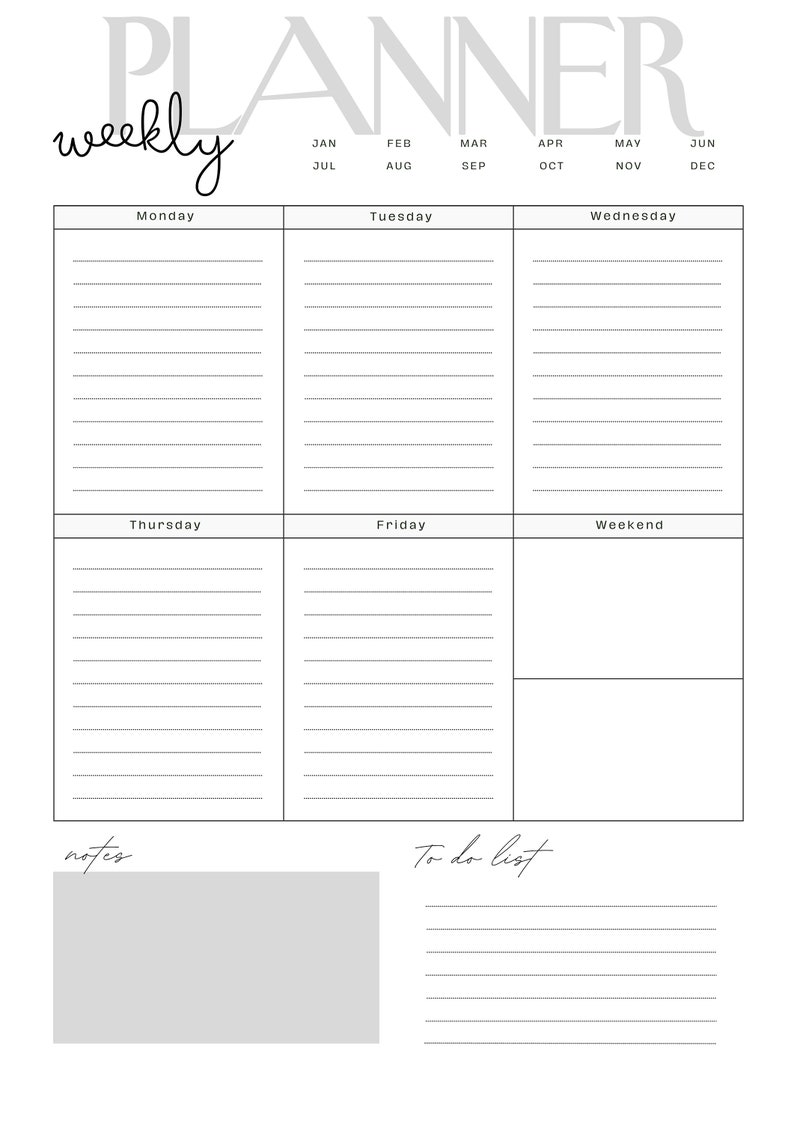 Weekly Planner, Instant Download Planner, Digital Weekly Planner ...