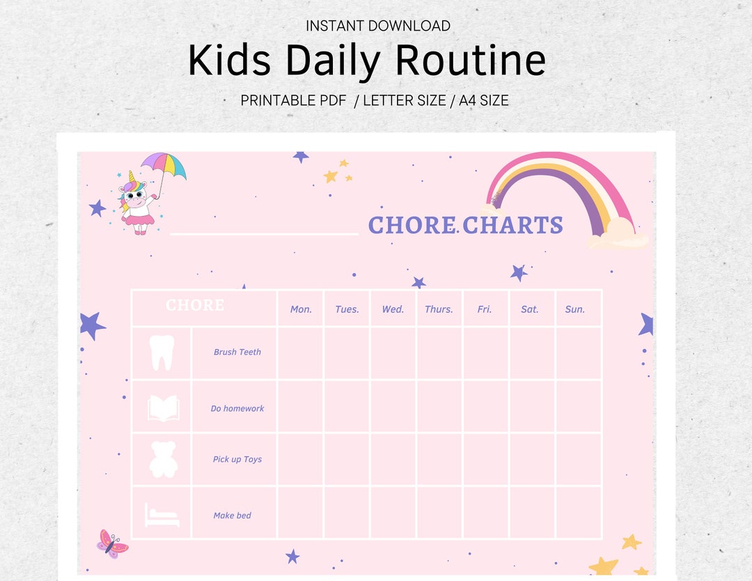 Printable Kids Weekly Routine, Weekly Chore Chart for Children, Weekly ...