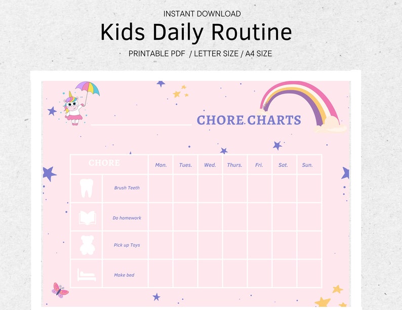 Printable Kids Weekly Routine, Weekly Chore Chart for Children, Weekly ...