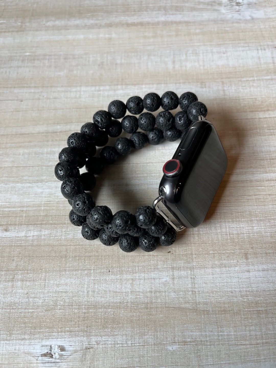 Black Lava Beaded Apple Watch Band, Elastic Apple Watch Band, Custom ...