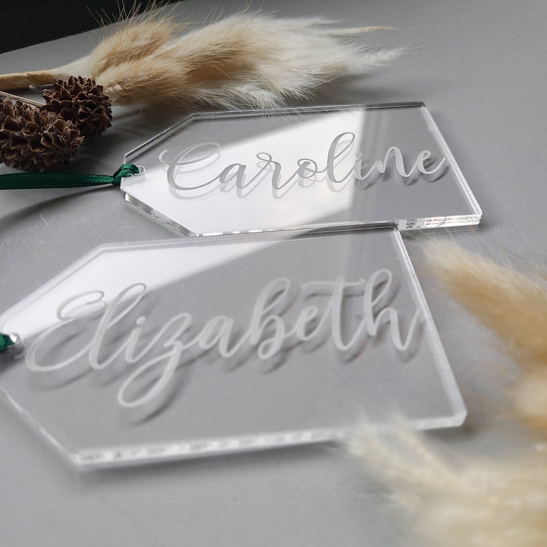 Acrylic Gift Tag engraved UNPAINTED Custom Name - Etsy