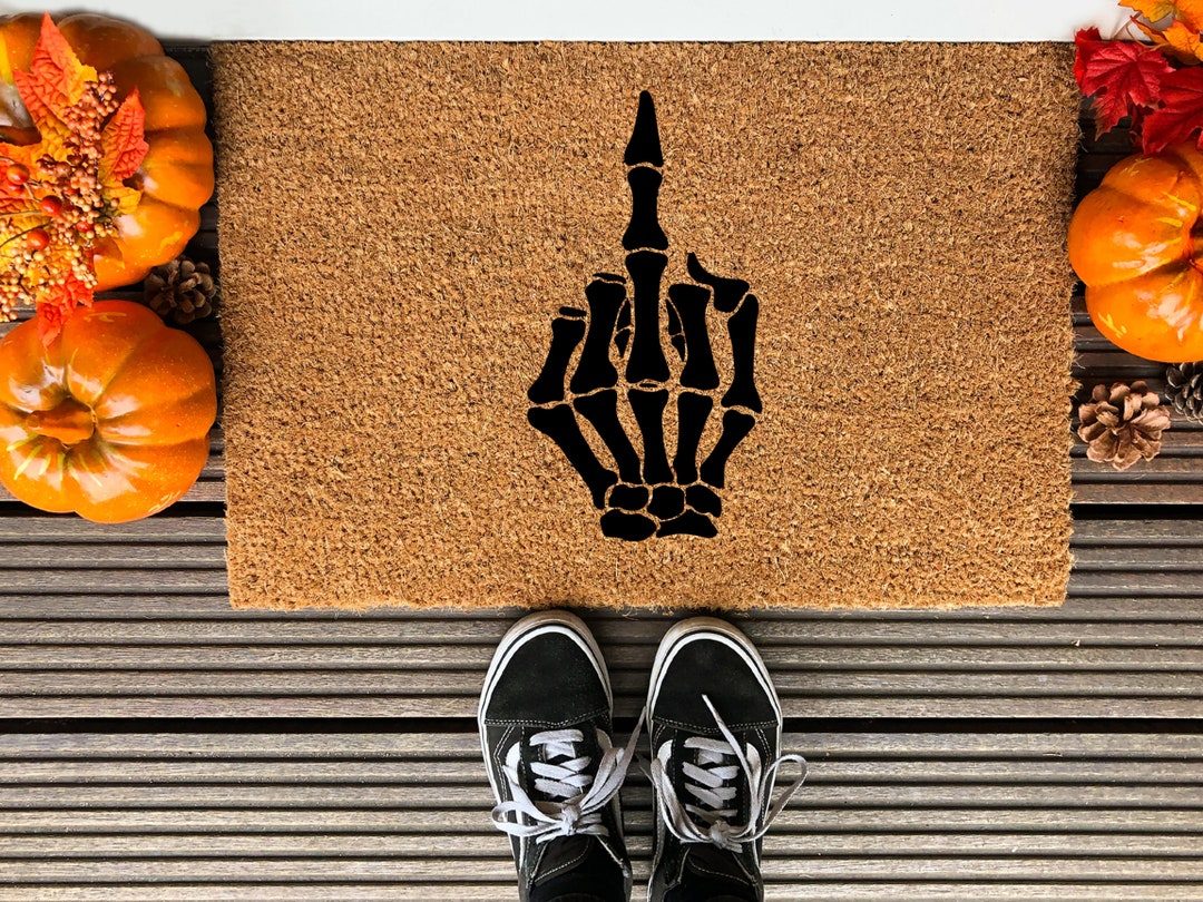 Skeleton Middle Finger Doormat - Etsy