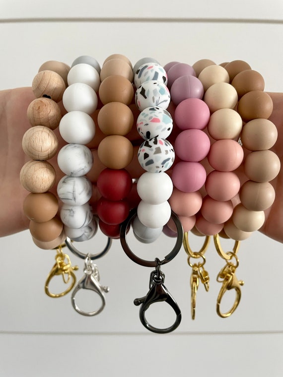 Silicone Keychain Wristlet/key Ring Bracelet/beaded Keychain - Etsy
