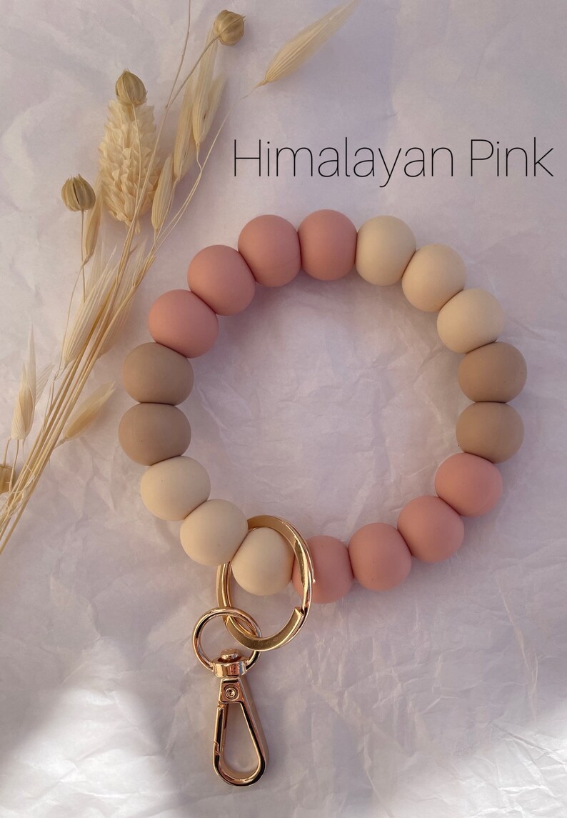 Silicone Keychain Wristlet/key Ring Bracelet/beaded Keychain - Etsy