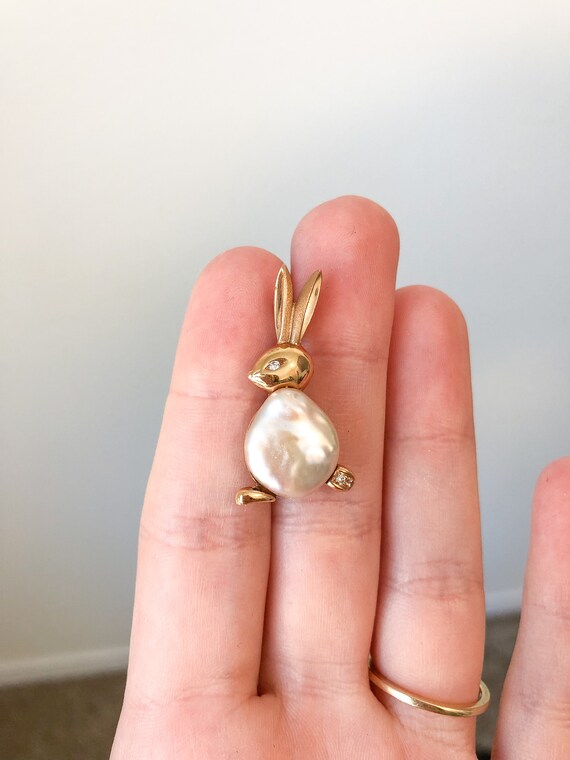 RARE exquisite solid 18kt Gold Bunny Rabbit Pin with … - Gem