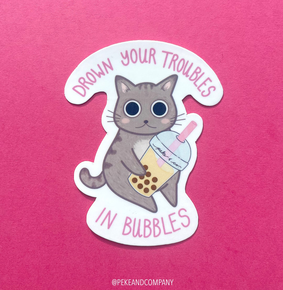 Boba Cat Sticker | Bubble Tea Sticker - Cute Cat Sticker - Boba Lover ...