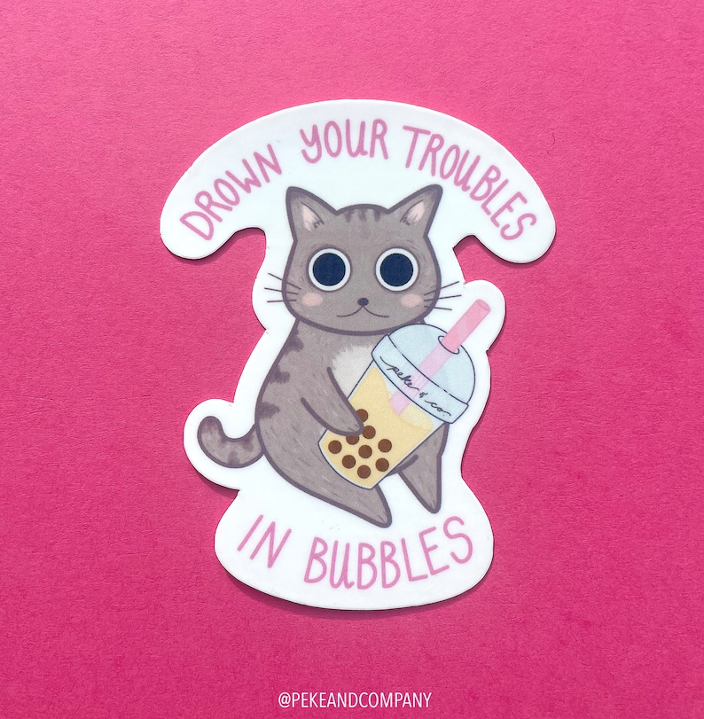 Boba Cat Sticker | Bubble Tea Sticker - Cute Cat Sticker - Boba Lover ...