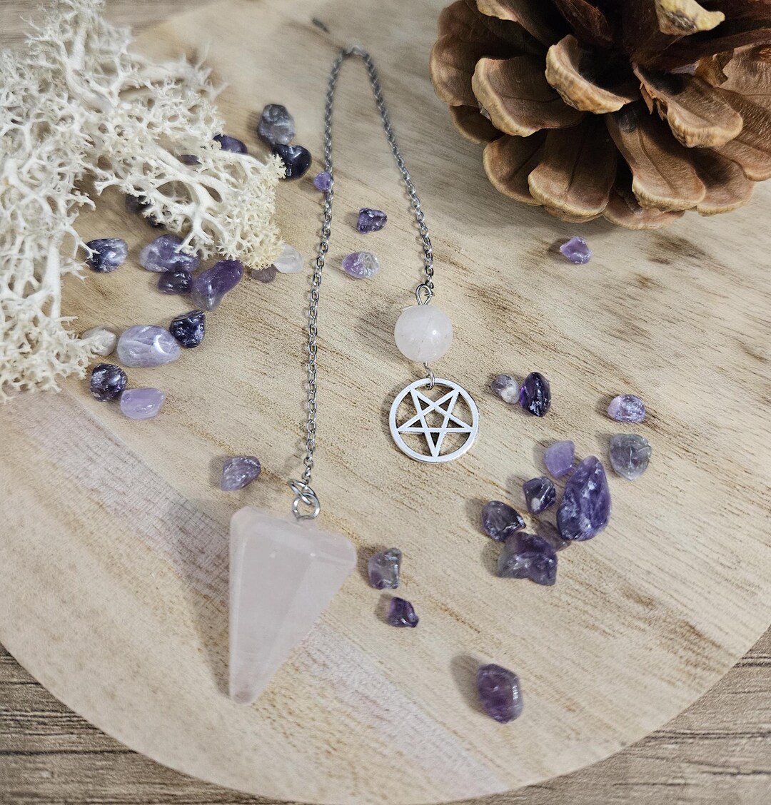 Rose Quartz Pendulum, Dowsing, Pentacle, Pentagram - Etsy