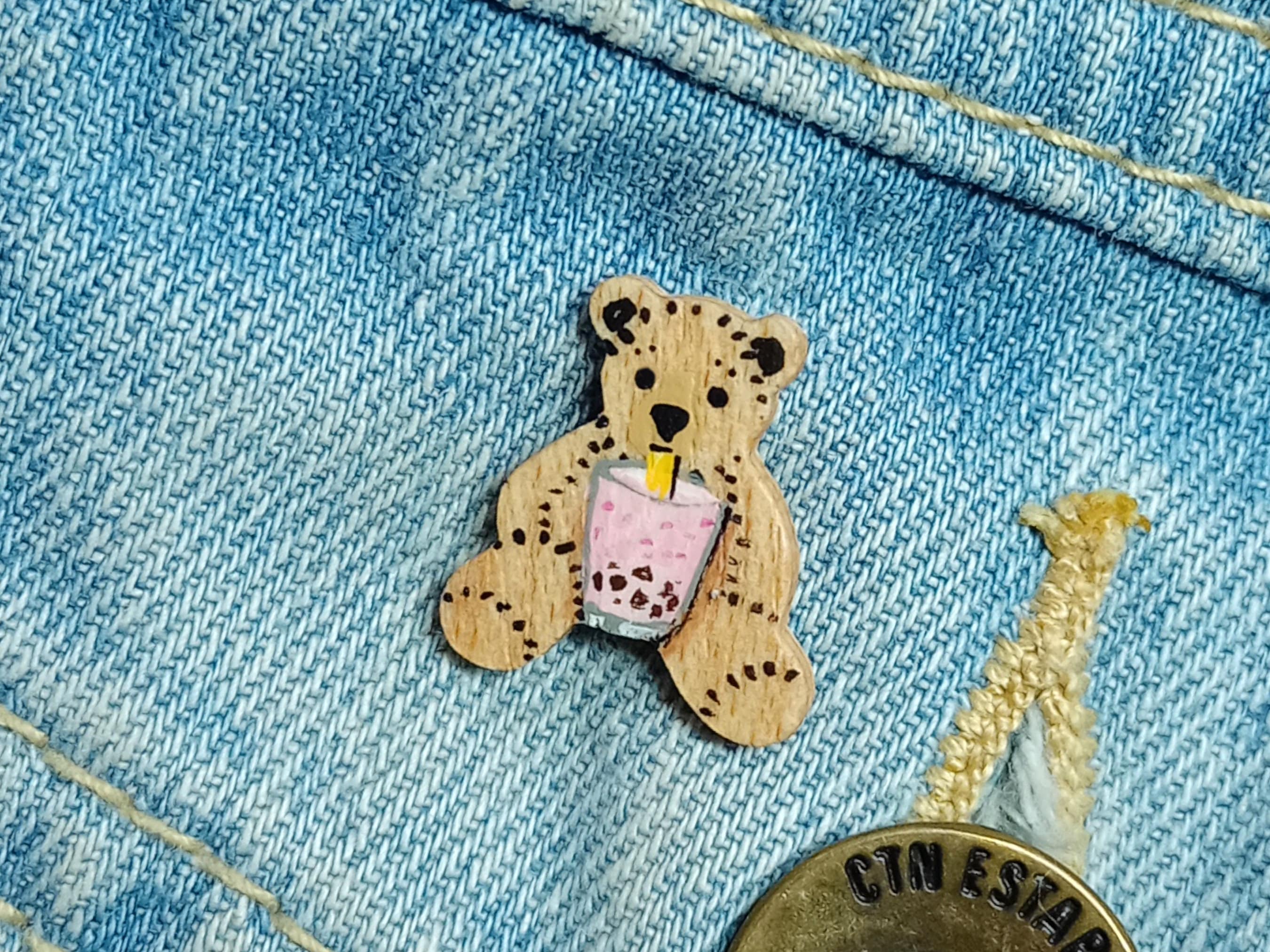 Bubble Tea Pin Handmade Tiny Boba Tea Bear Cute Miniature - Etsy