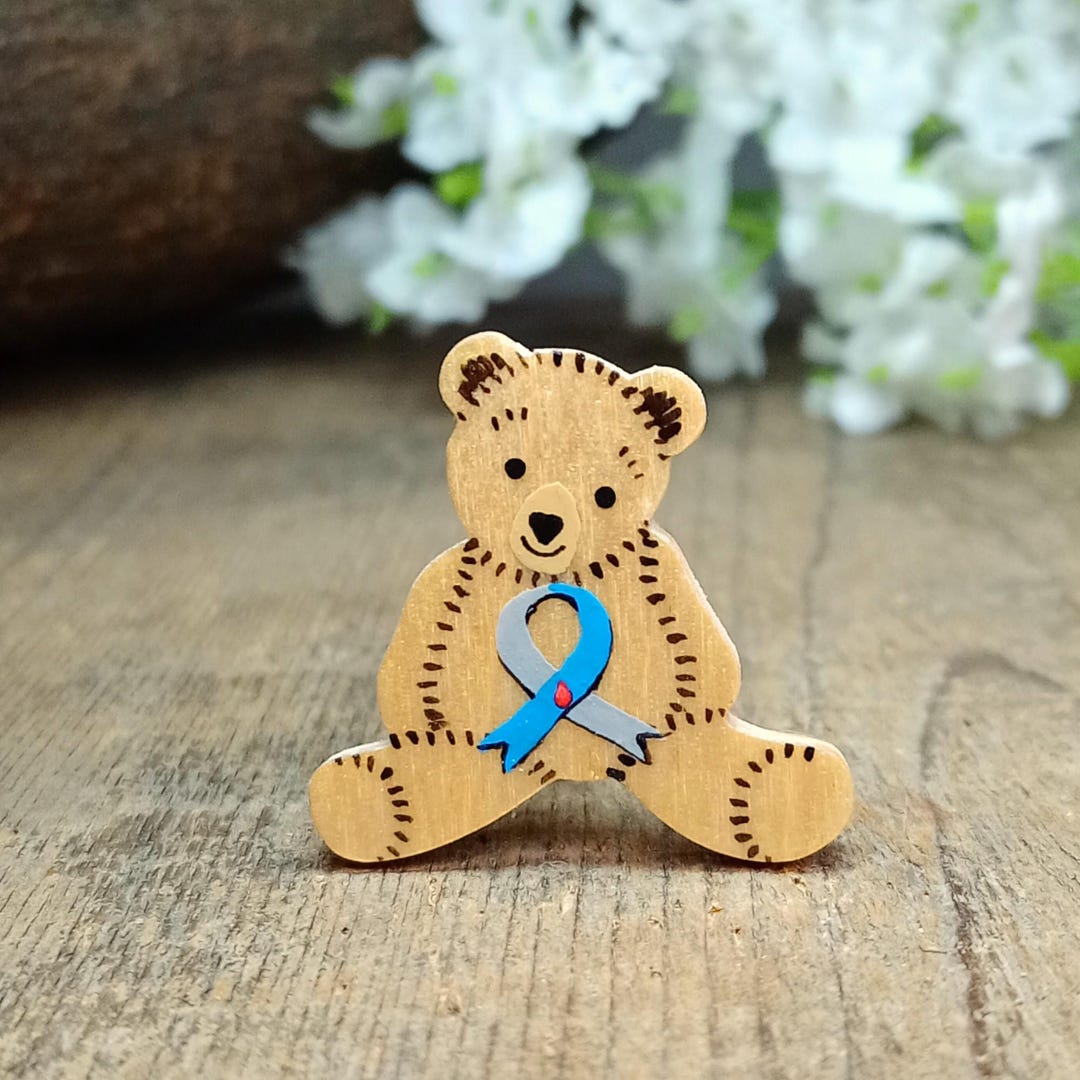 Diabetes Awareness Bear Pin, Handmade Diabetes Support Gift, Grey and ...
