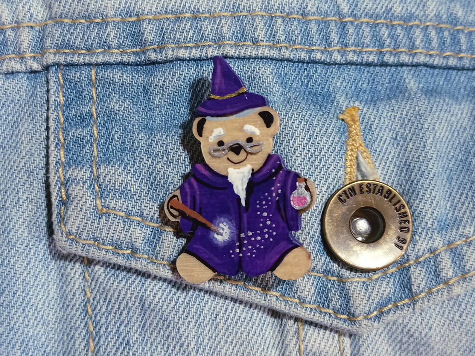 Wizard Badge, Handmade Wizard Bear Pin, Gift for Boy, Gift for Girl ...
