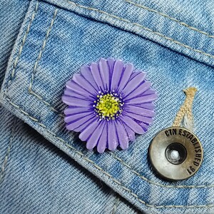 Purple Daisy Pin Badge, Aster Flower Brooch, Handmade Michaelmas Daisy ...