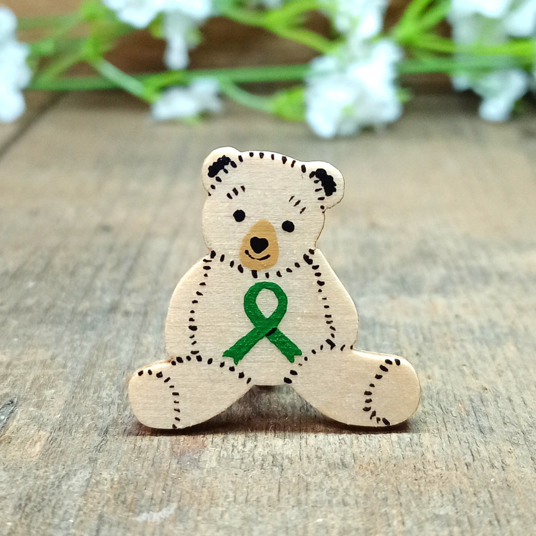 Green Awareness Ribbon Bear Pin, Handmade Mental Health Support Gift ...