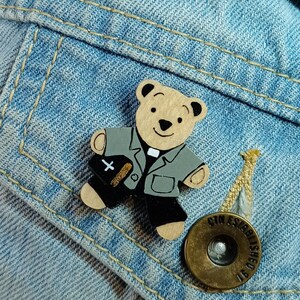 Vicar and Bible Bear Handmade Pin or Fridge Magnet, Thank You Gift for ...