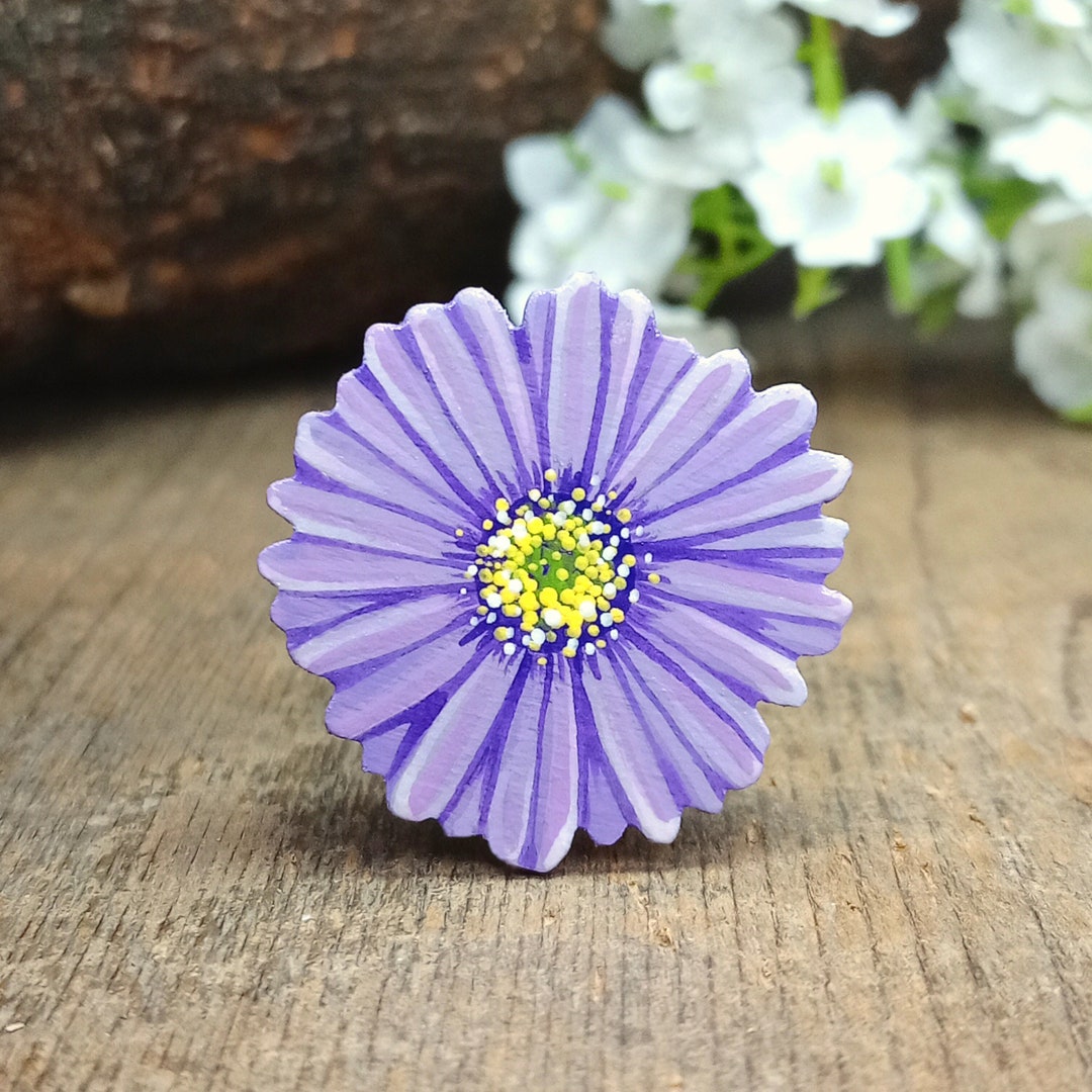 Purple Daisy Pin Badge, Aster Flower Brooch, Handmade Michaelmas Daisy ...