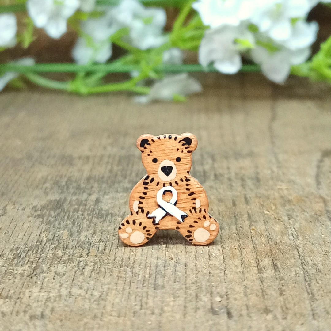 Tiny Lung Cancer Awareness Ribbon Bear Pin, Handmade Cancer Support ...