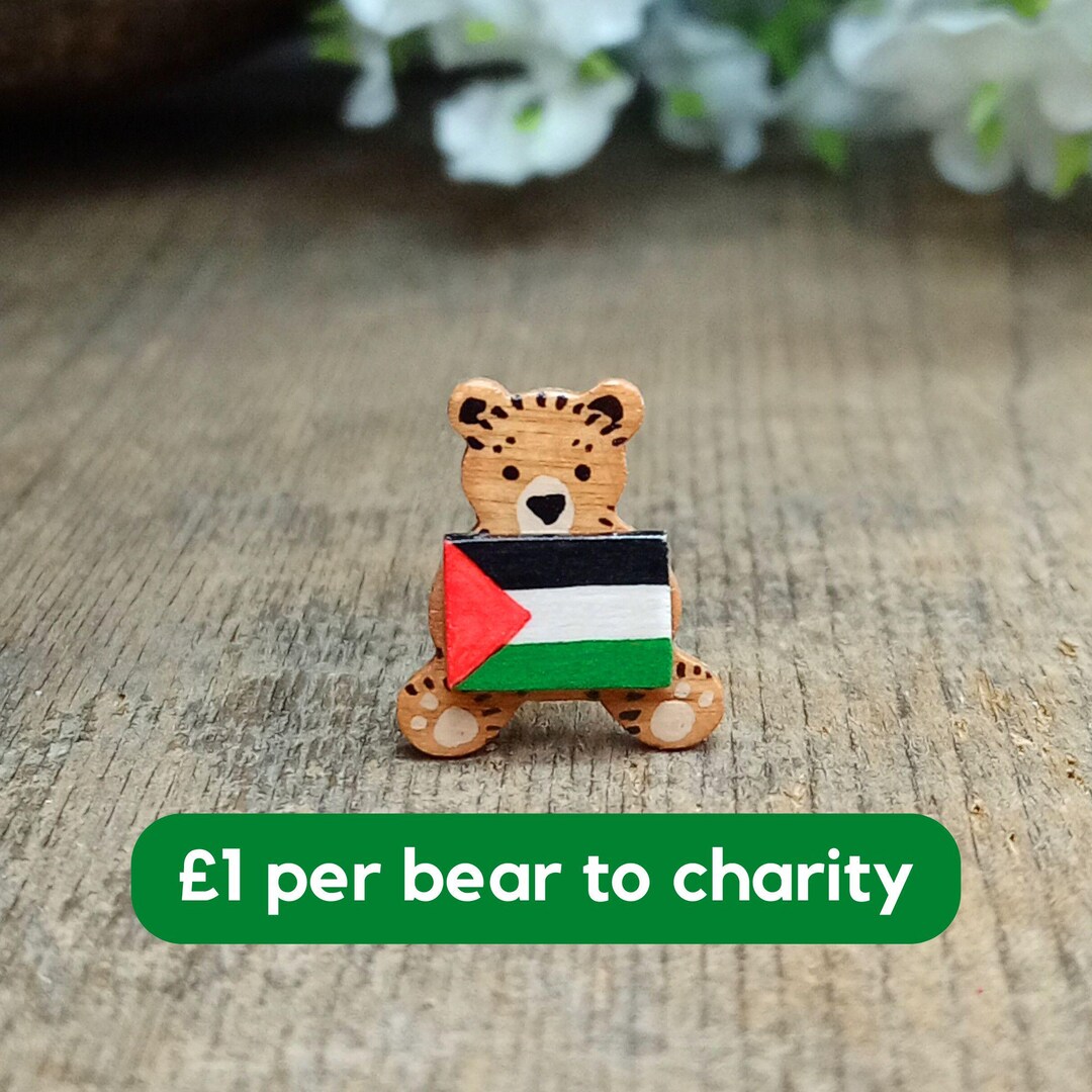 Palestine Flag Bear Pin, Handmade Tiny Wooden Teddy Badge, Charity ...
