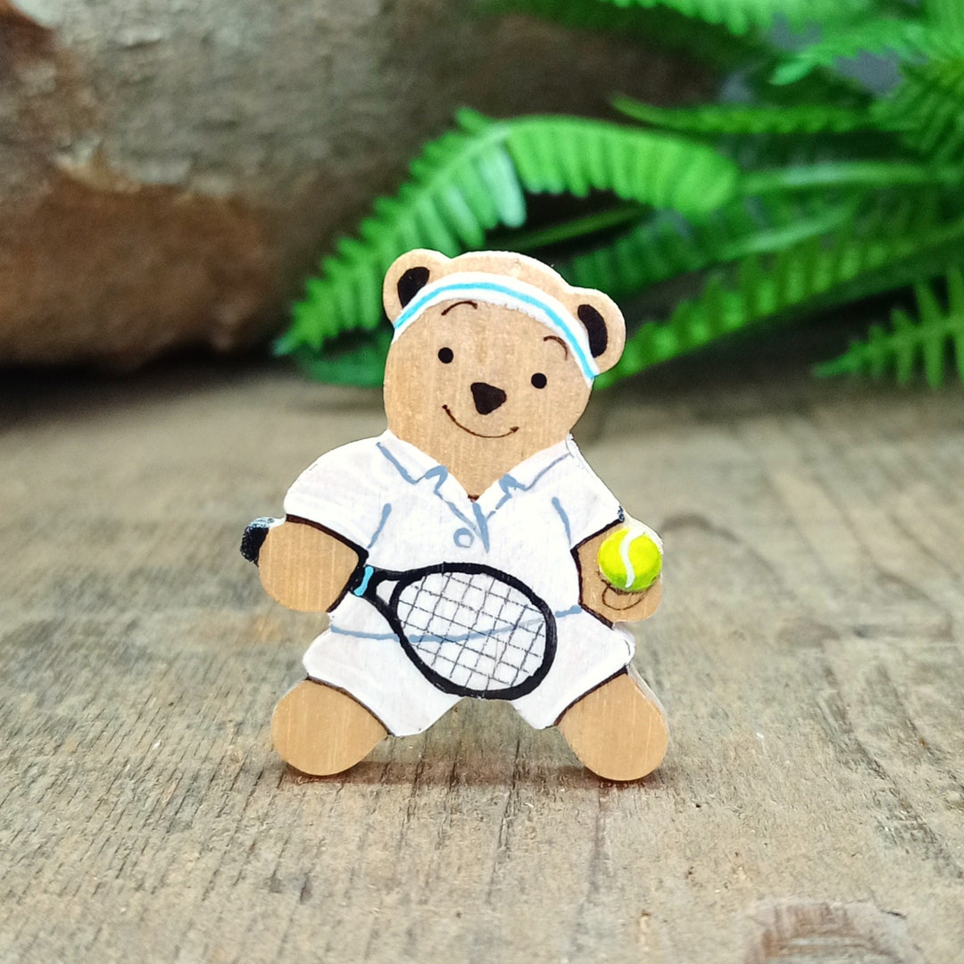 Tennis Bear Badge, Handmade Teddy Pin or Magnet - Etsy
