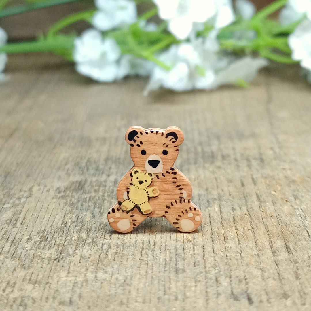 Tiny Bear's Bear Pin, Handmade Wooden Teddy Badge - Etsy