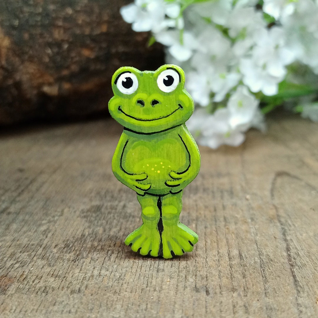 Frog Brooch, Handmade Wooden Frog Fridge Magnet, Frog Badge Pin ...