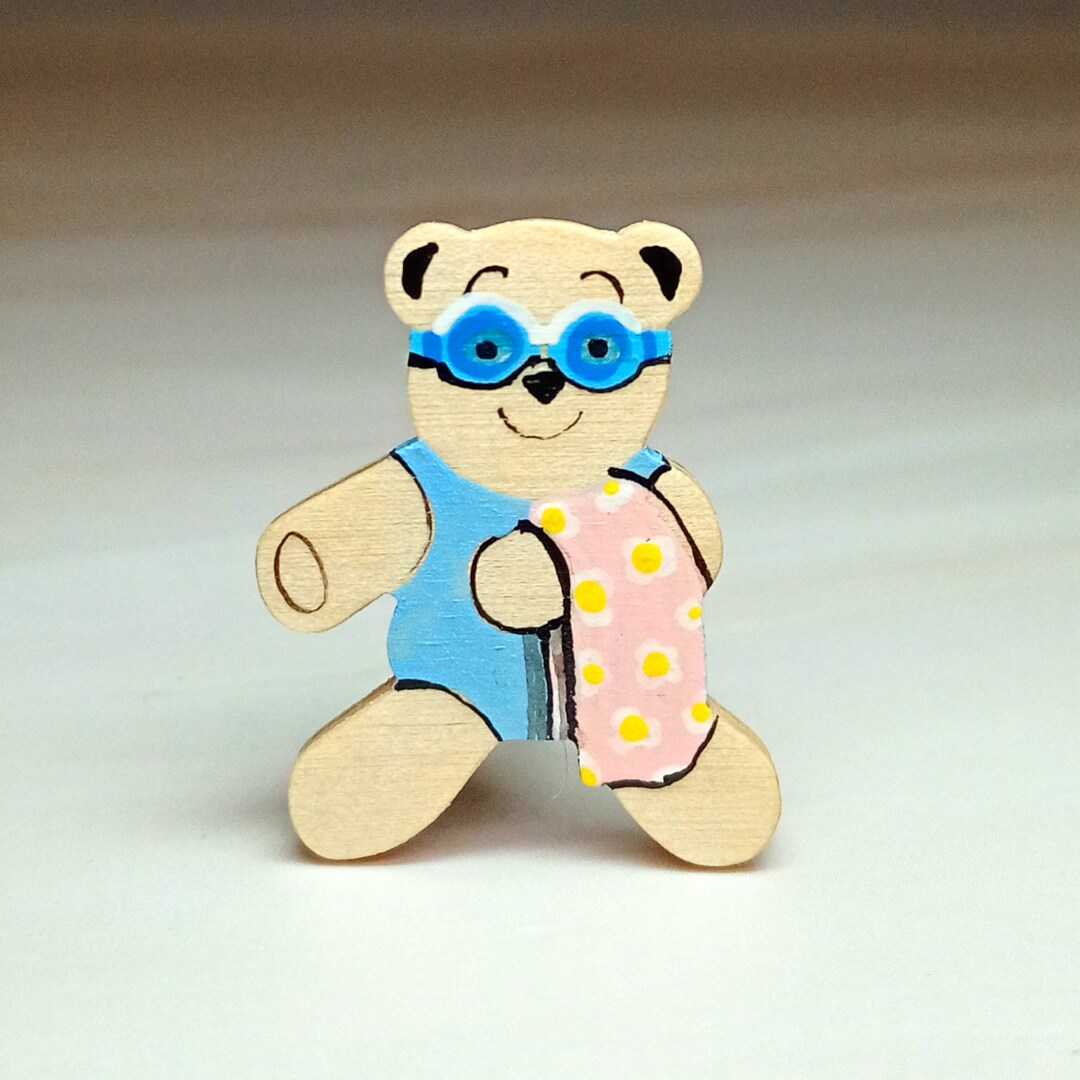 Swimmer Bear Handmade Teddy Bear Pin or Fridge Magnet Love - Etsy