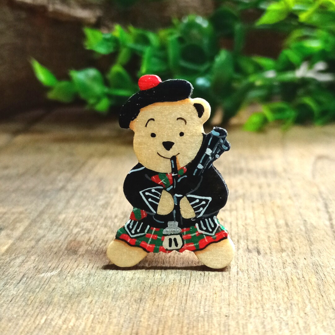 Bagpipes Gift, Handmade Scottish Bagpiper Bear Pin, Scotland Teddy Bear ...