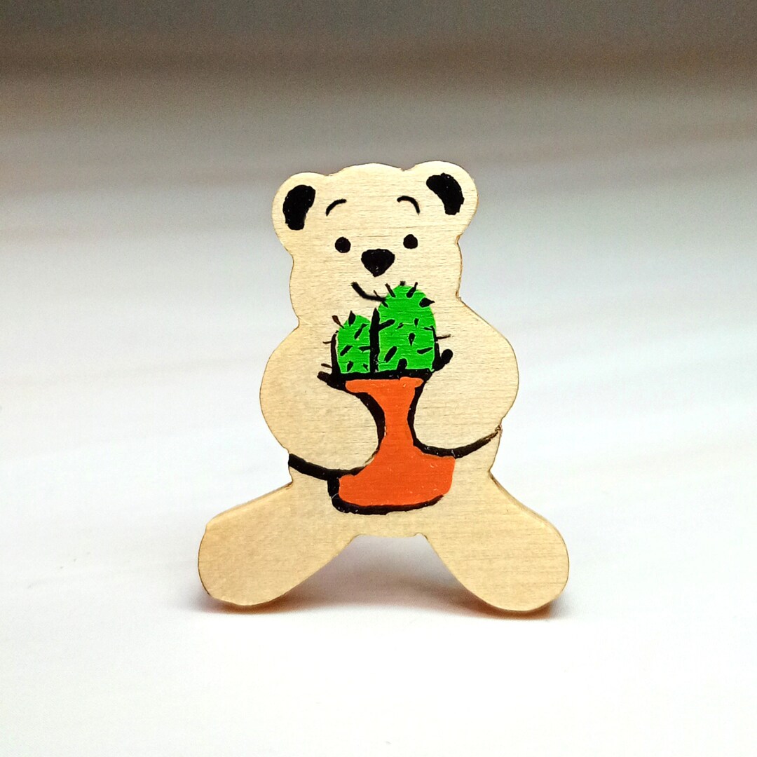 Cactus Bear Pin, Handmade Houseplant Lover Gift, Personalised Succulent ...