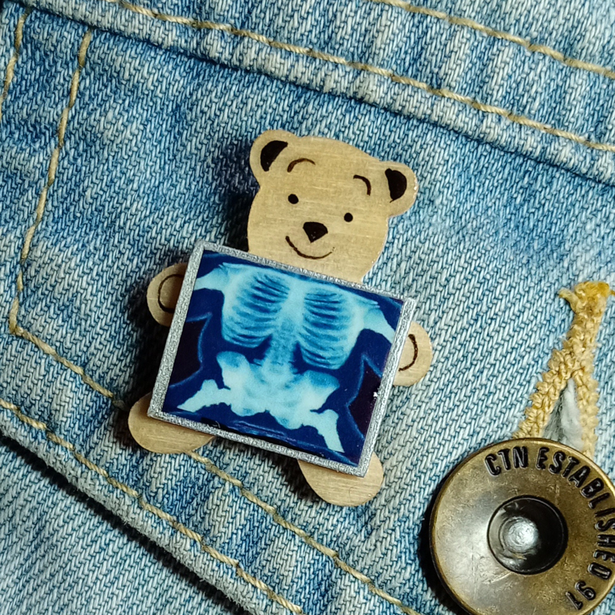 X-ray Bear Pin, Handmade Radiographer Teddy Brooch or Fridge Magnet - Etsy