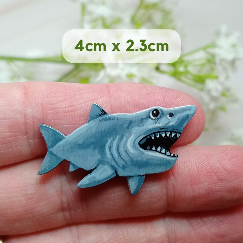Shark Badge, Handmade Realistic Shark Brooch, Hand Painted Personalised ...