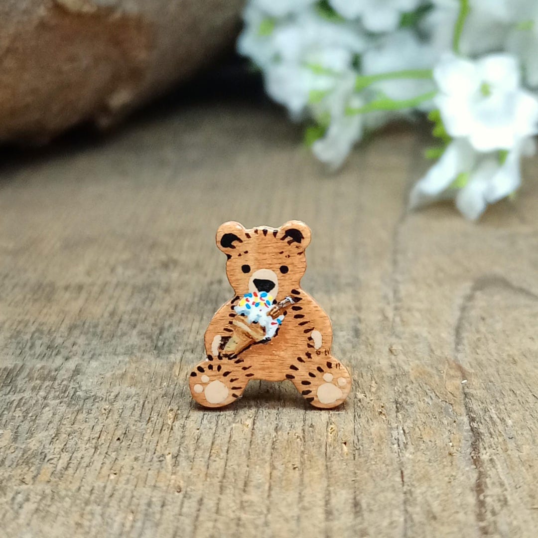 Handmade Ice Cream Tiny Bear Pin, Teddy Bear Brooch, Cute Teddy Badge ...
