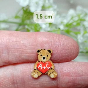 Personalised Heart Bear Pin, Handmade Tiny Wooden Teddy Badge - Etsy