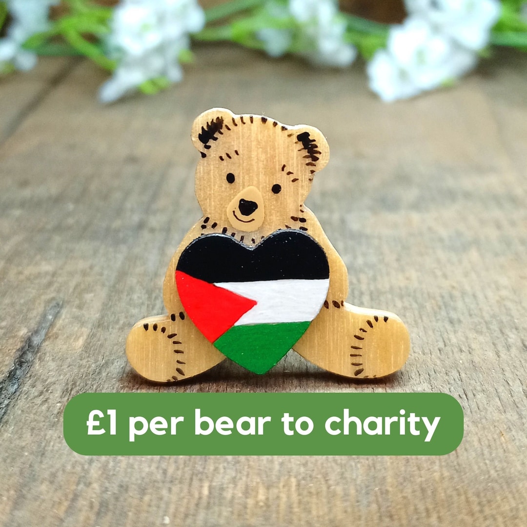Palestine Pin, Charity Donation, Handmade Palestinian Flag Bear Heart ...