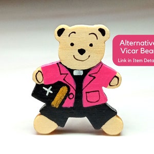 Vicar and Bible Bear Handmade Pin or Fridge Magnet, Thank You Gift for ...